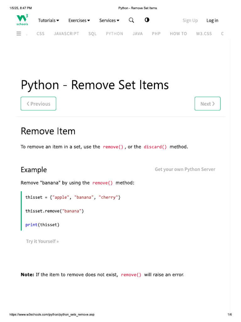 Python Remove Set Items Pdf 