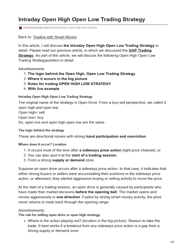 Intraday Open High Open Low Trading Strategy | PDF | Day Trading ...