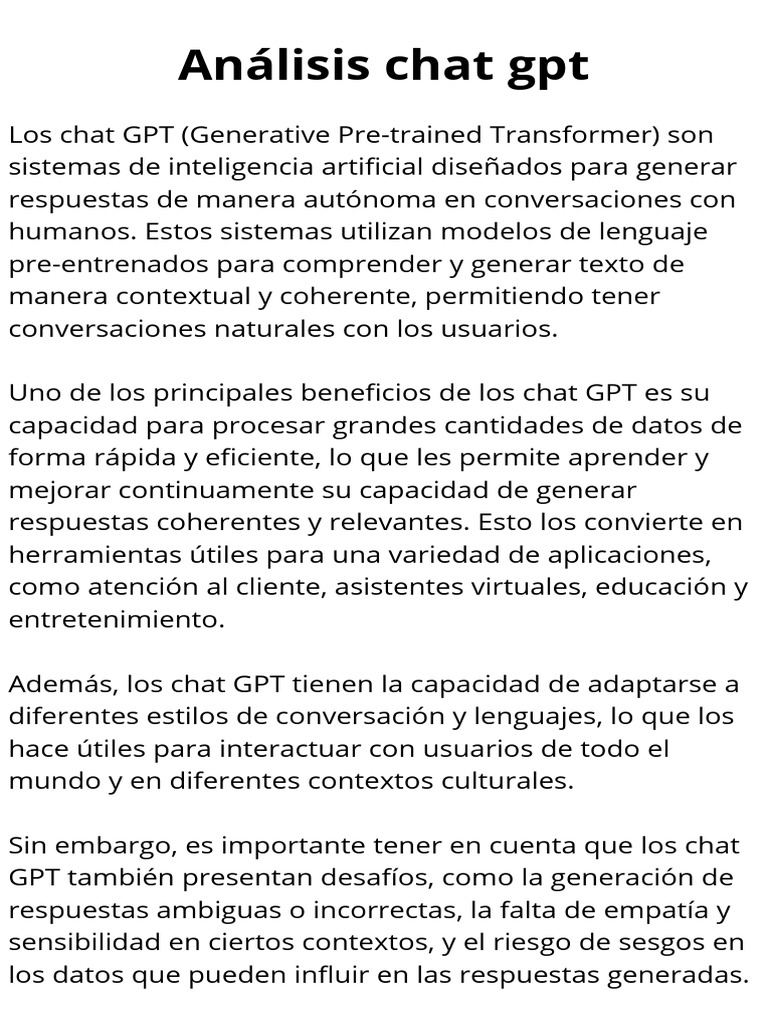 Análisis de Chat GPT y sus desafíos | PDF