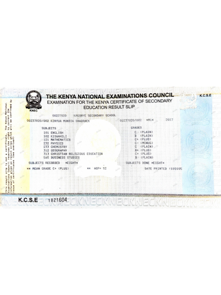 KCSE-RESULT-SLIP | PDF