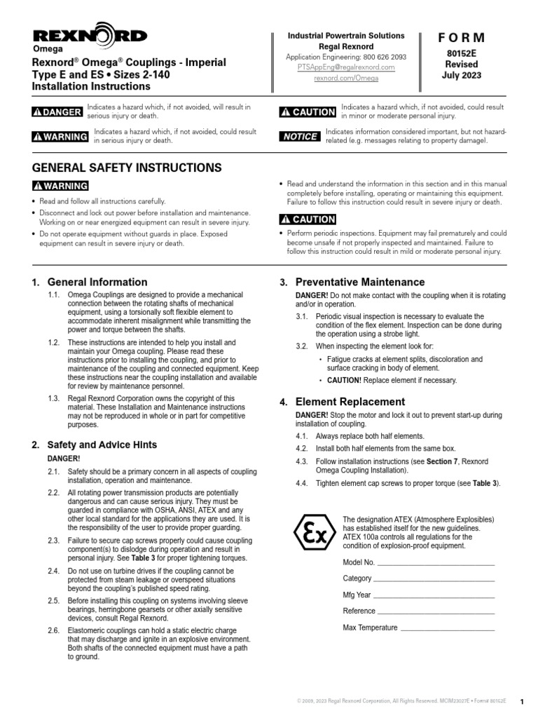 Omega Elastomeric Couplings - Installation Manual | PDF | Manufactured ...
