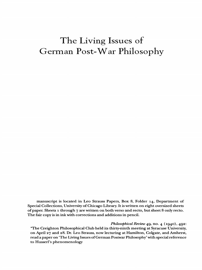 Leo Strauss - Leo Strauss - Living Issues of German Post-War Philosophy ...