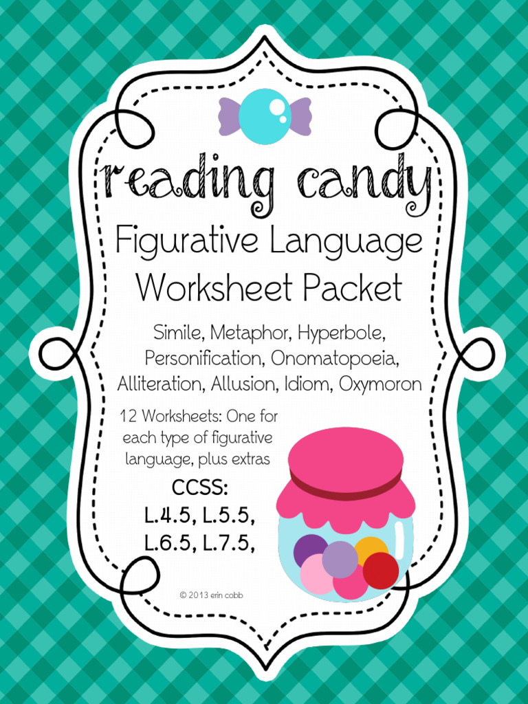 Figurative Language Worksheet Set of 12 Middle Grades For Common Core ...