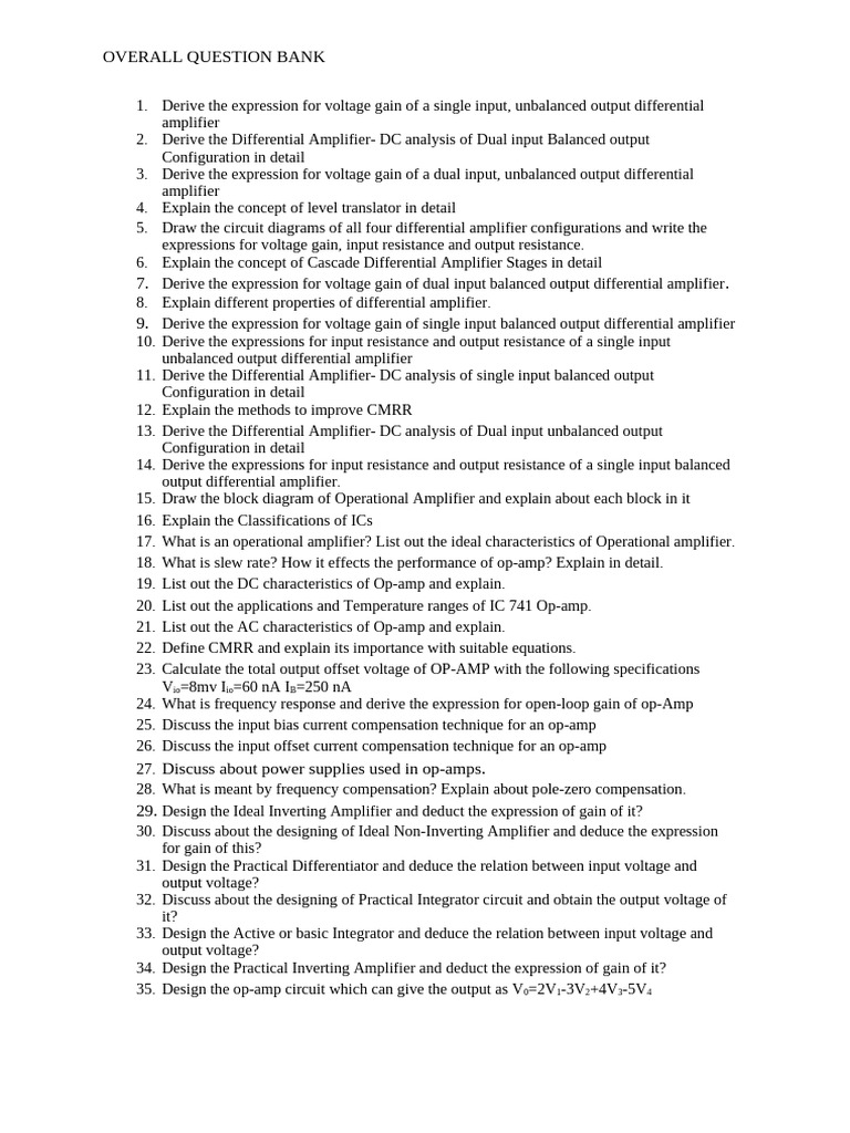 OVERALL Question bank | PDF | Operational Amplifier | Amplifier