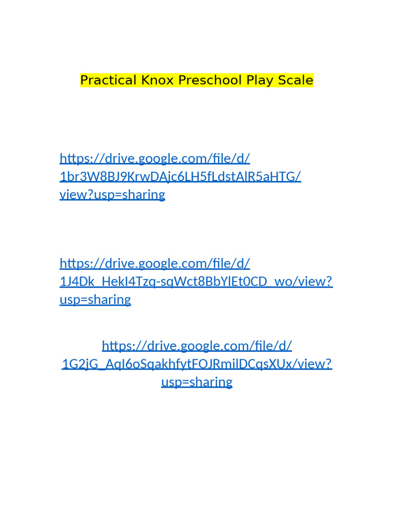 Practical Knox Preschool Play Scale | PDF