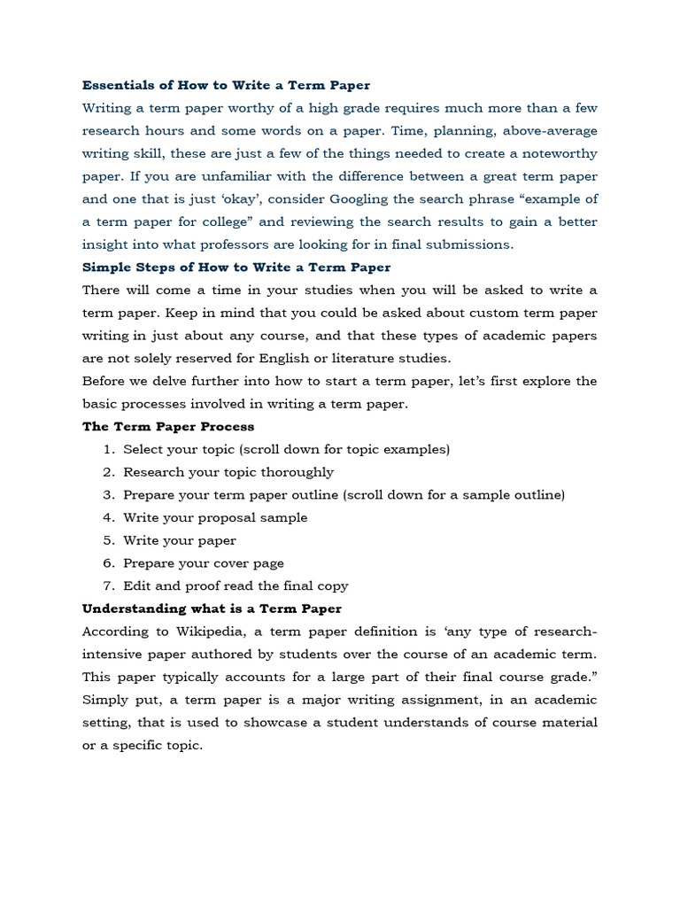 Essentials of How To Write A Term Paper | PDF | Science | Cognition
