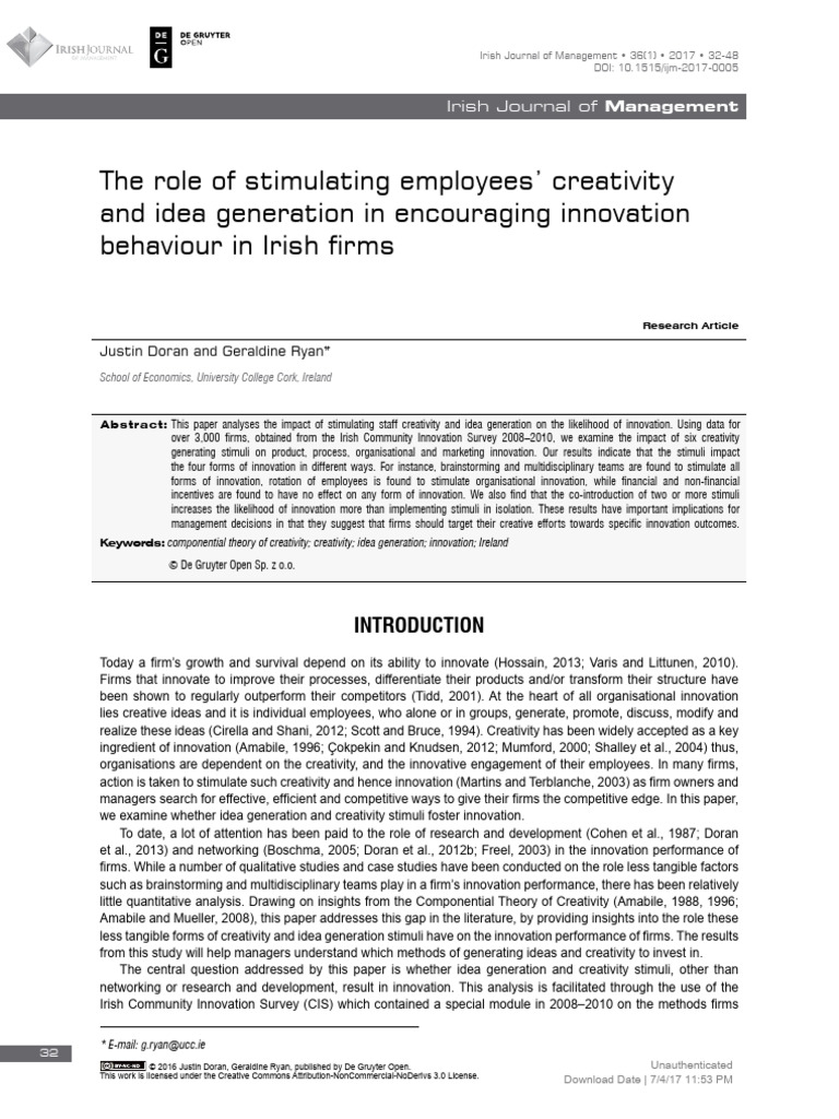 The Role of Stimulating Employees Creativity and | PDF | Incentive ...
