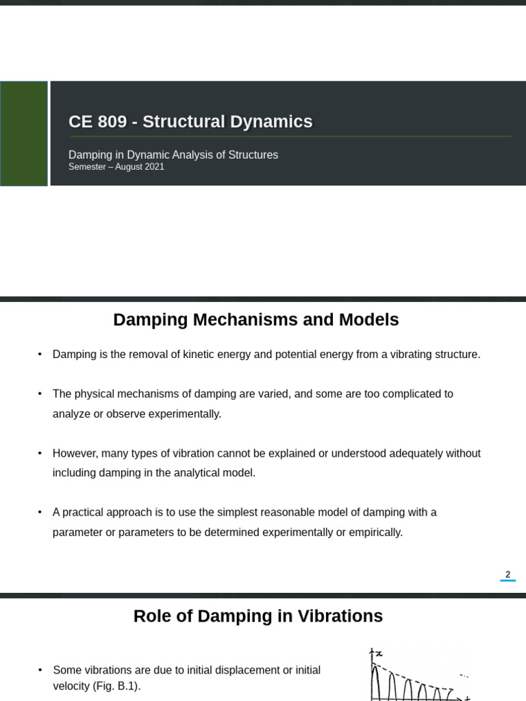 CE 809 - Lecture 10 - Damping in Dynamic Analysis of Structures | PDF | Damping | Waves