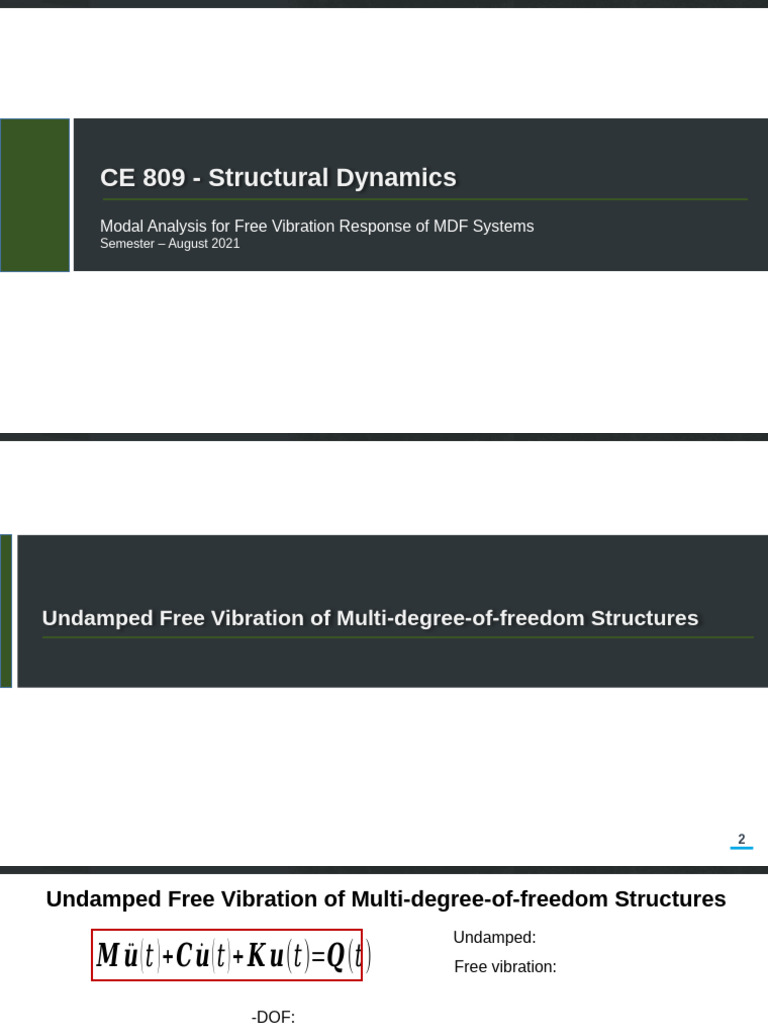CE 809 - Lecture 8 - Modal Analysis For Free Vibration Response of MDF Systems | PDF | Finite ...