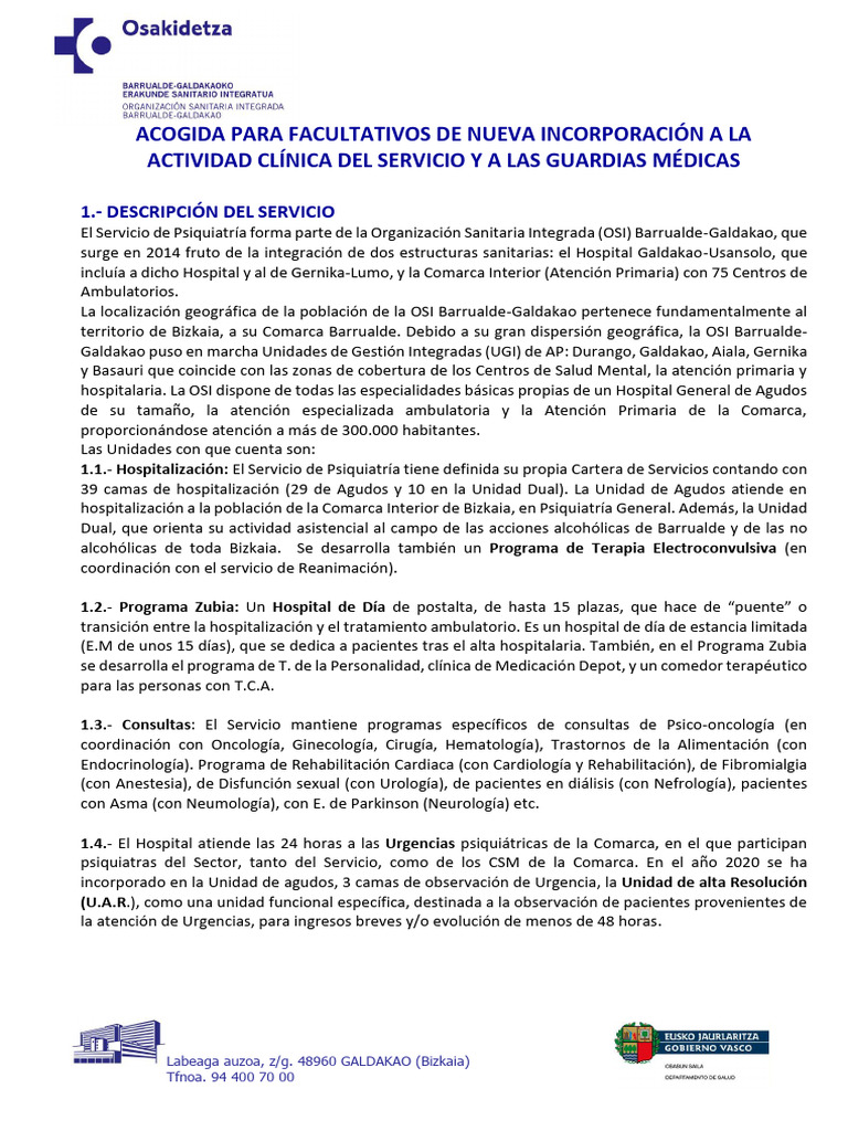 ACOI PROBG PSI05AcogidaFacultativosPsiquiatra2020 | PDF | Hospital ...
