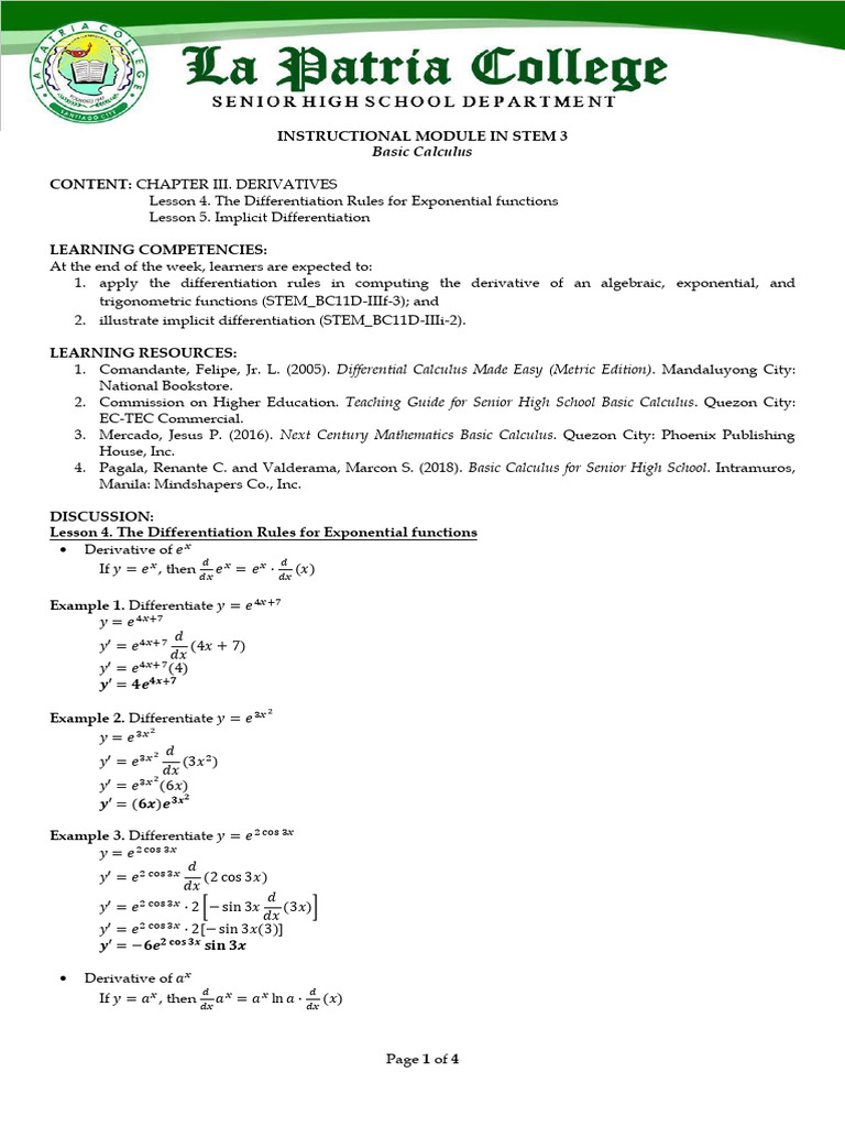 MODULE 4 STEM 3 | PDF | Derivative | Calculus