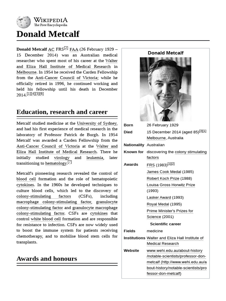 Donald_Metcalf | PDF | Medical Specialties | Clinical Medicine
