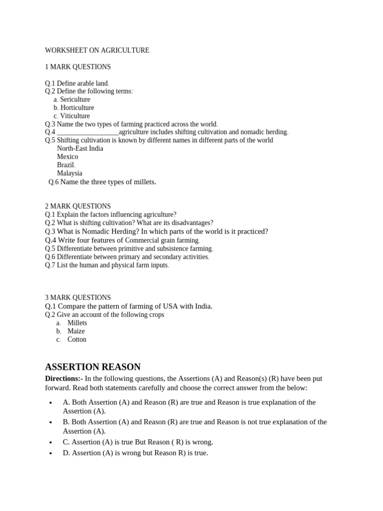 Worksheet On Agriculture | PDF