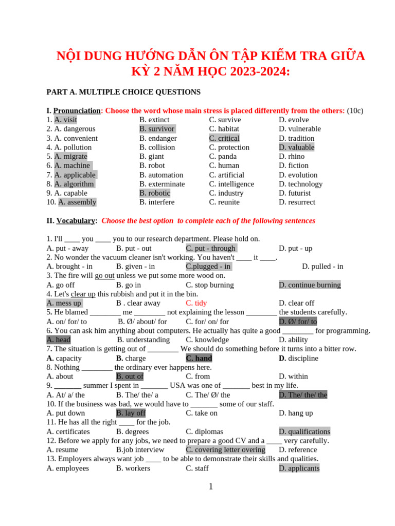 ĐỀ CƯƠNG ôn tập GK2 E.122023 2024 đáp án | PDF | Desert | Weightlessness