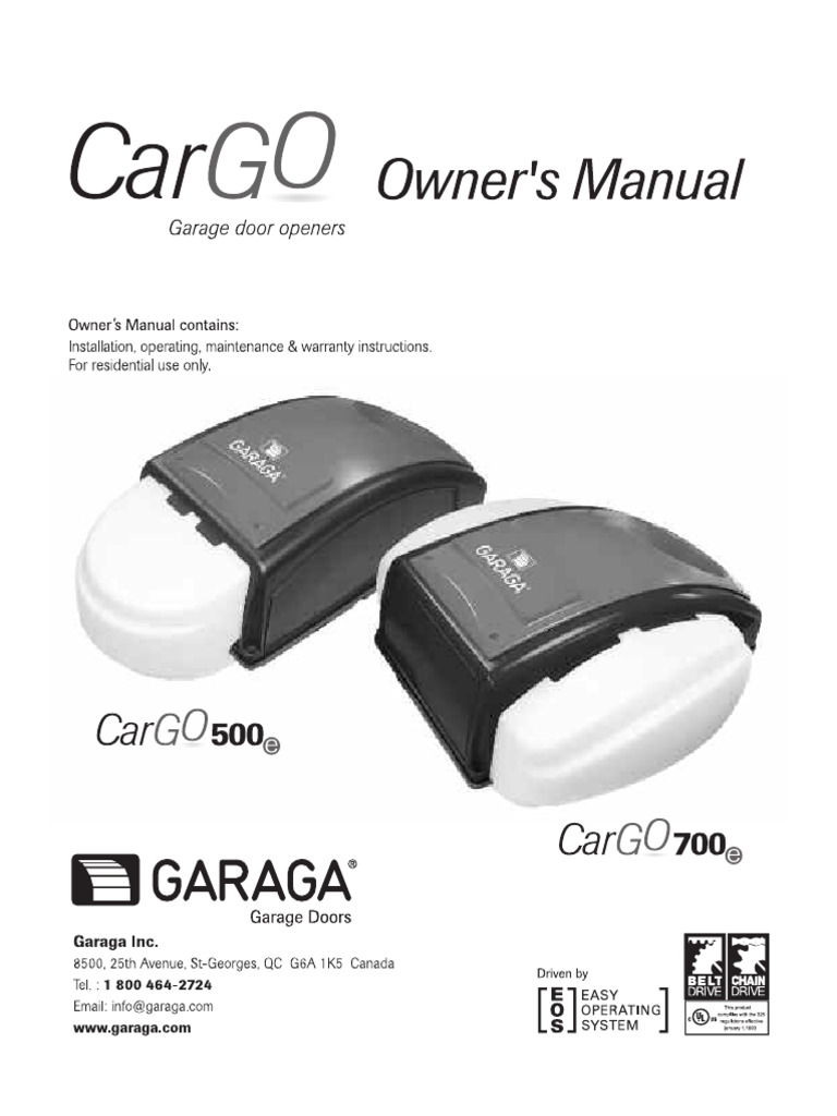 Garaga CarGo Marantec 500 Owner's Manual | PDF | Door | Screw