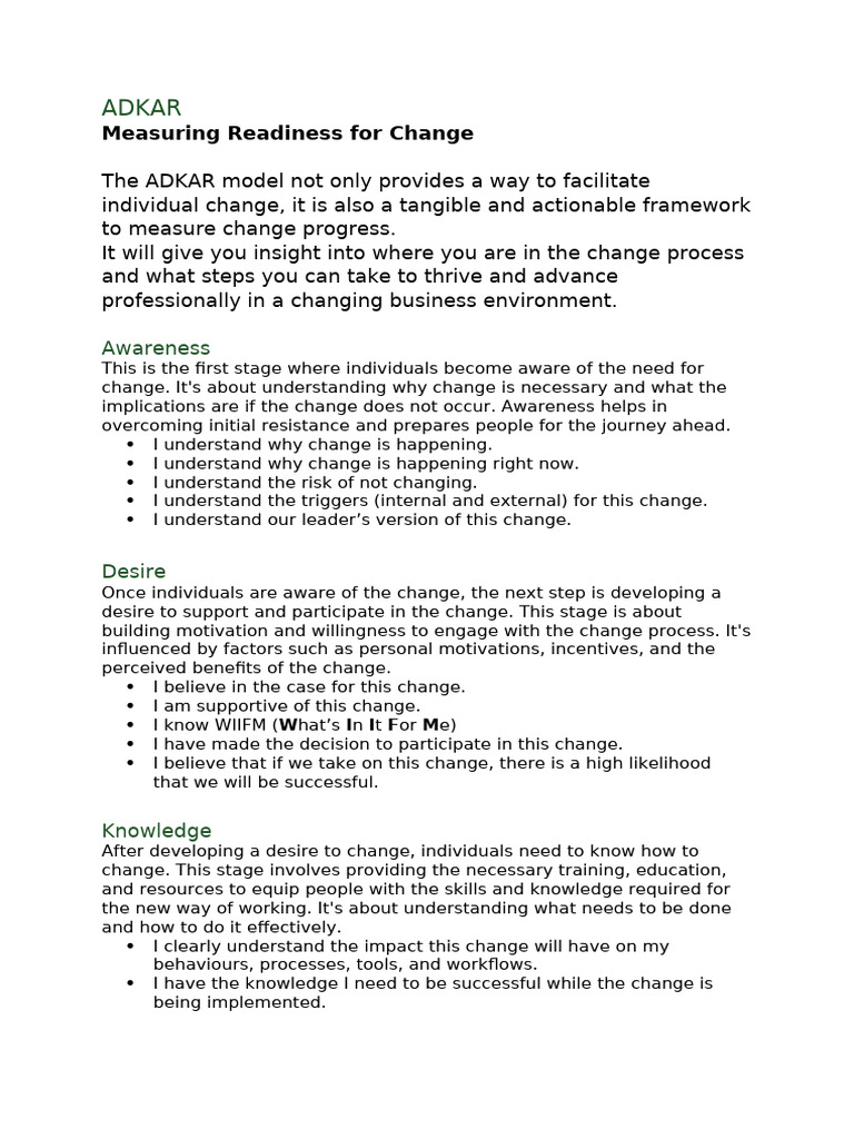 ADKAR Questionnaire Passo 02 Change Management | PDF | Change ...