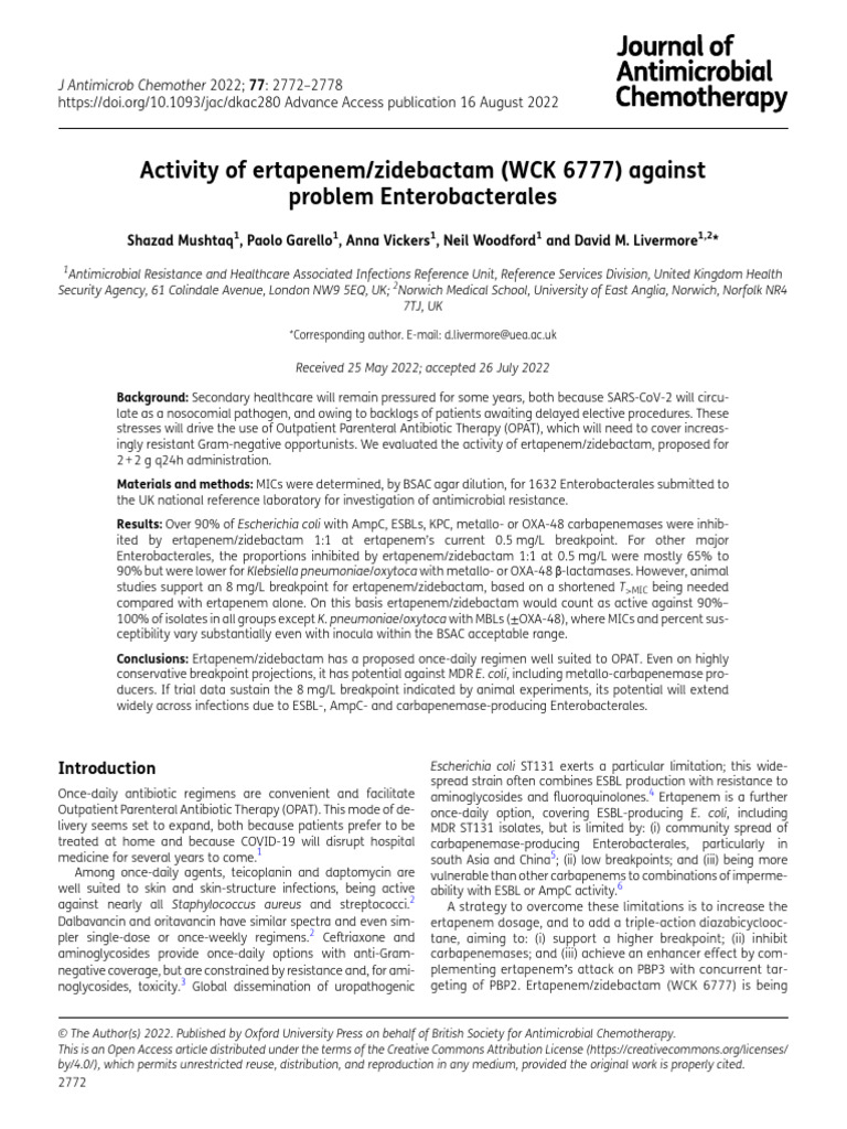Zidebactam Ertapenem | PDF | Beta Lactamase | Antibiotics