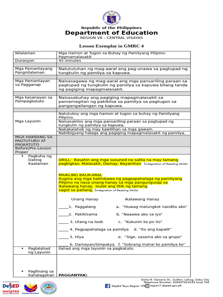 Esp Lesson Plan 3RD | PDF