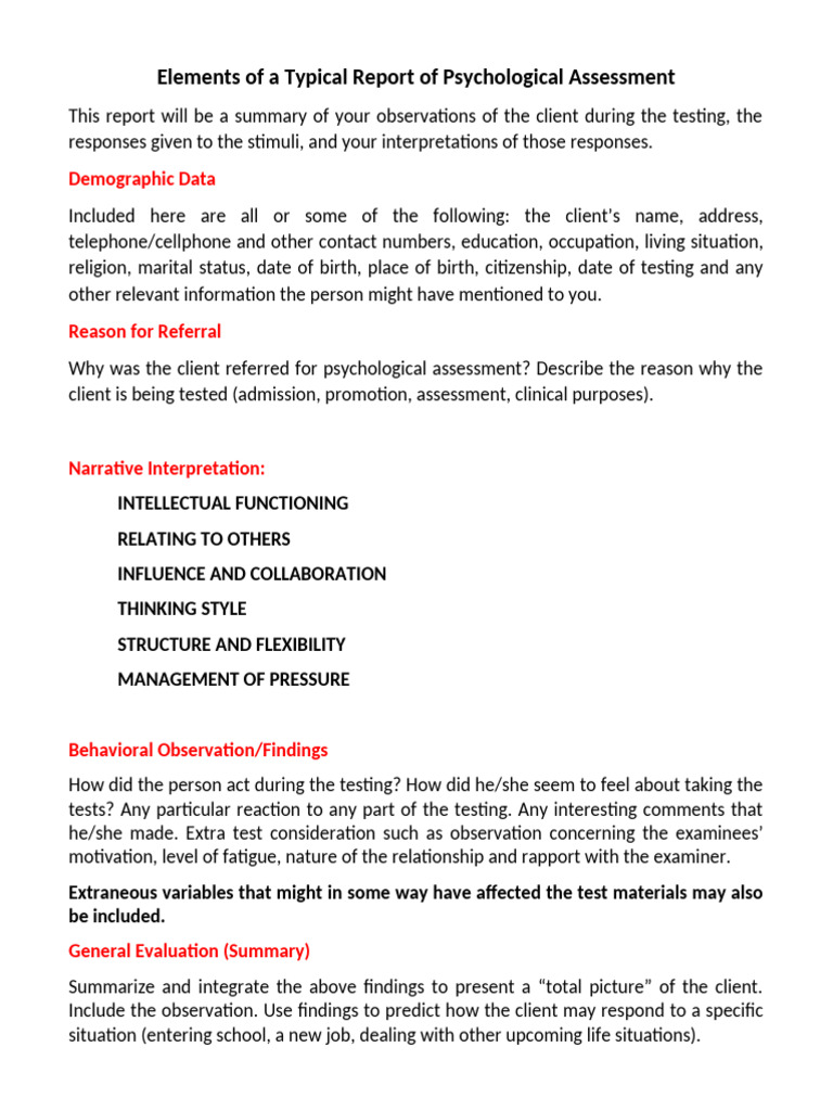 Elements-of-a-Typical-Report-of-Psychological-Assessment-1 | PDF ...