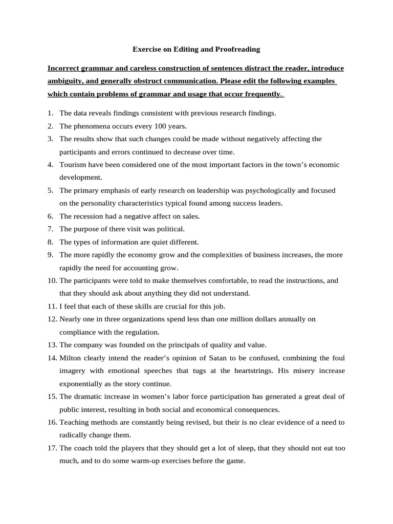 Editing and Proofreading Exercises | PDF | Natural Environment