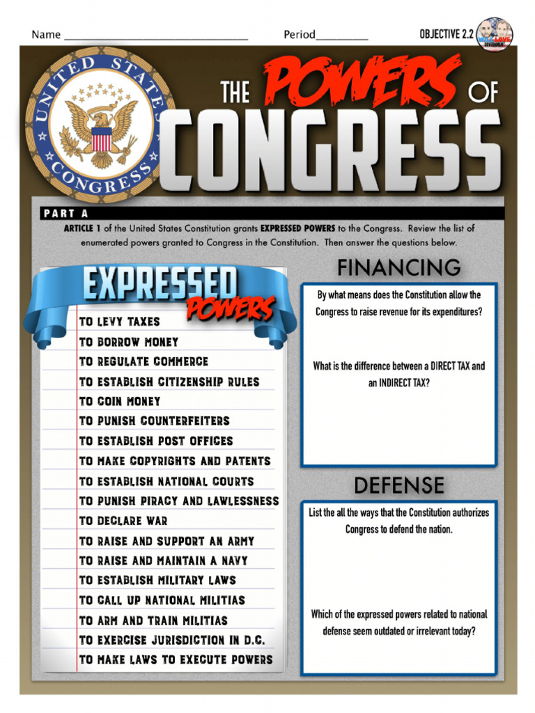 The Powers of Congress - Handout | PDF