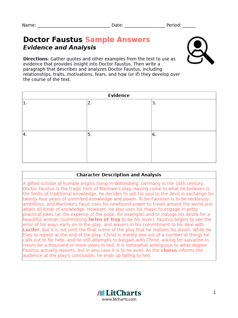 Character Analysis Sample Answers | PDF | Faust | Helen Of Troy