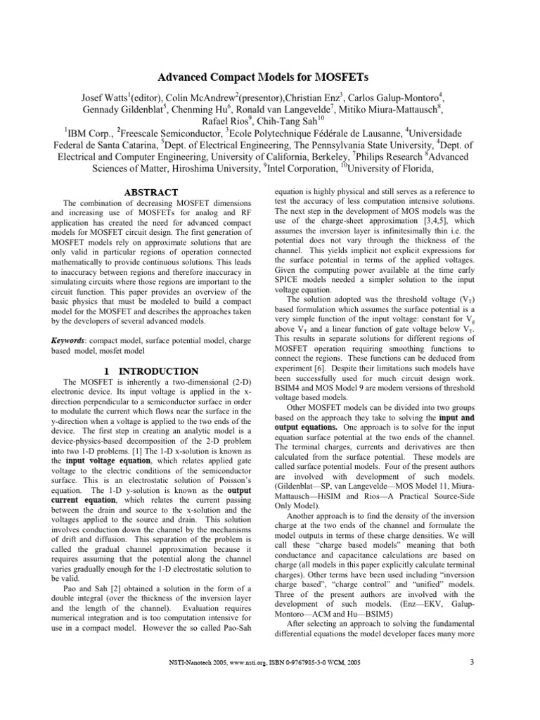 Advanced Compact Models For Mosfets | PDF