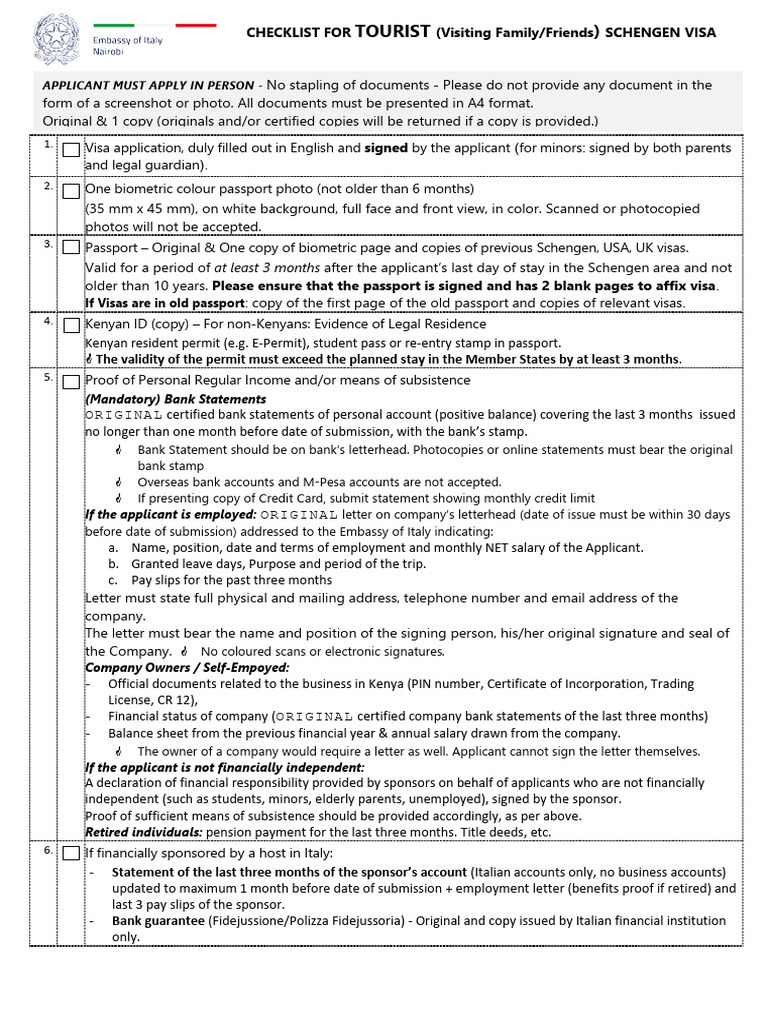 Schengen Visa Visiting Family Friends Checklist | PDF | Travel Visa | Passport
