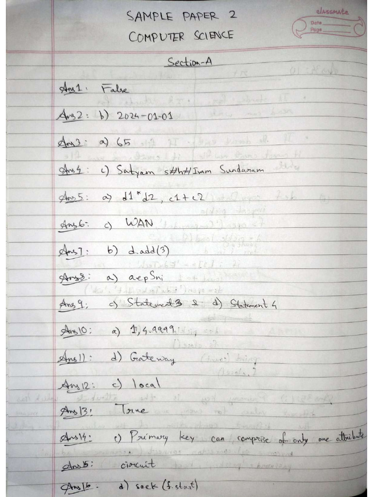 Cs Sample Paper 2 | PDF