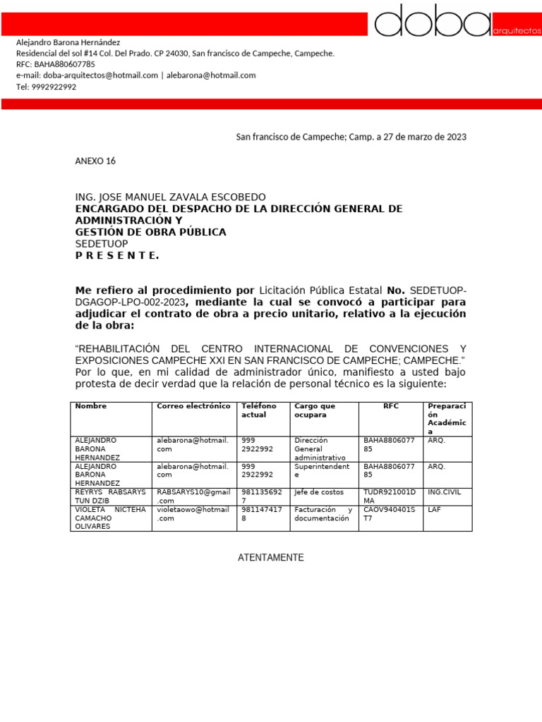 DOCUMENTO 16 Relación de Personal | PDF
