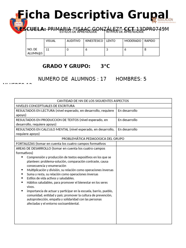 Ficha Descriptiva Grupal 2024 | PDF | División (Matemáticas) | Matemáticas