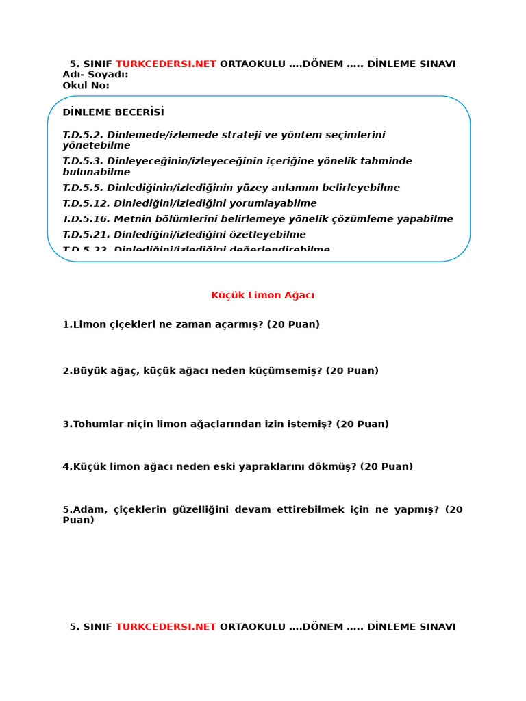 5.-sinif-Kucuk-Limon-Agaci | PDF