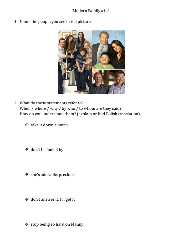 Modern Family S1e1 Worksheet | PDF