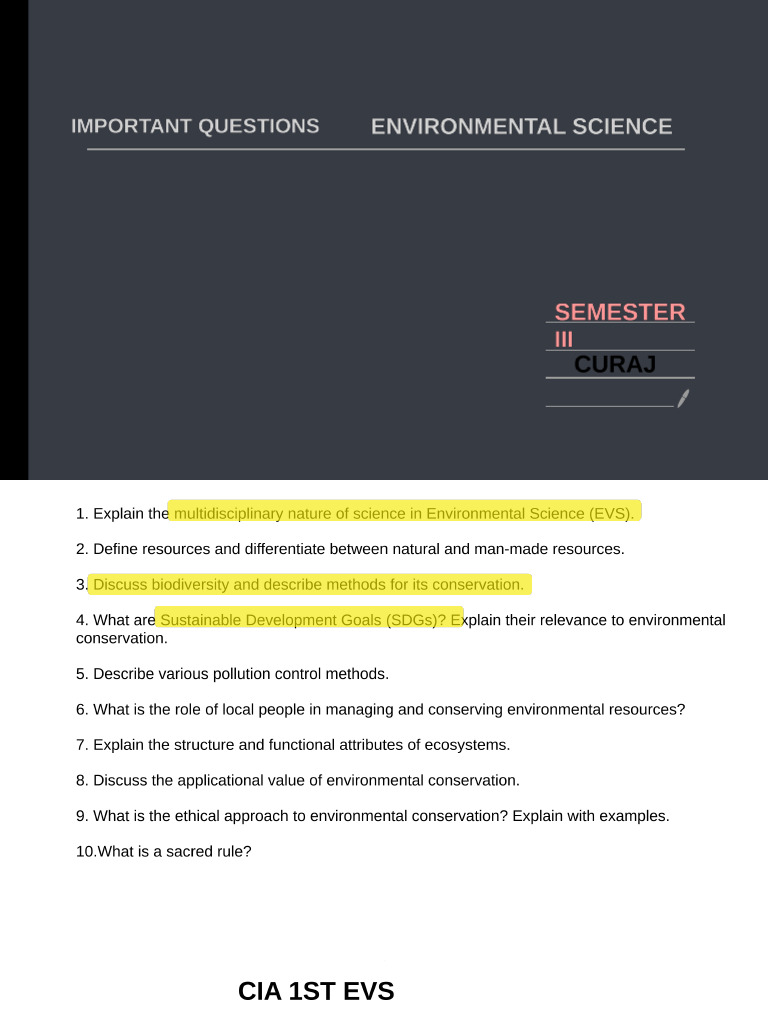 Evs Important Questions . | PDF