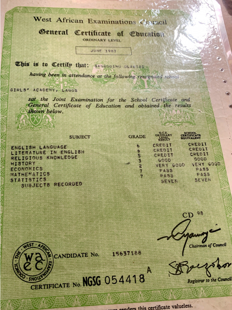 Waec Certificate | PDF