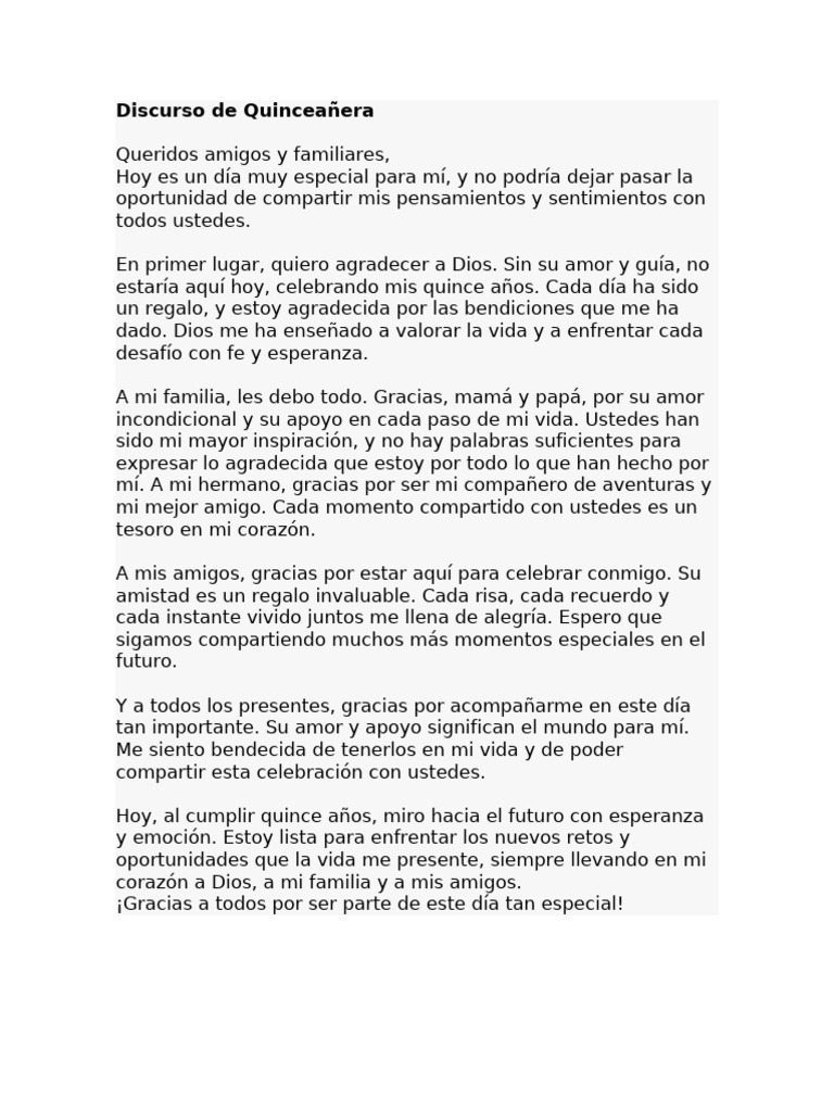 Discurso de Quinceañera | PDF