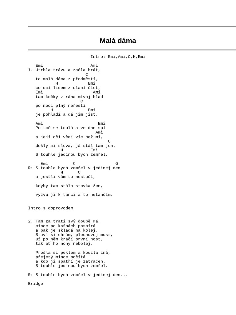 Kabát-Malá Dáma (Chords) | PDF