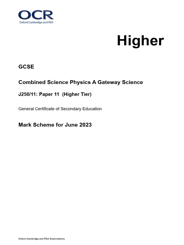 GCSE Combined Science Physics A Mark Scheme | PDF | Series And Parallel ...
