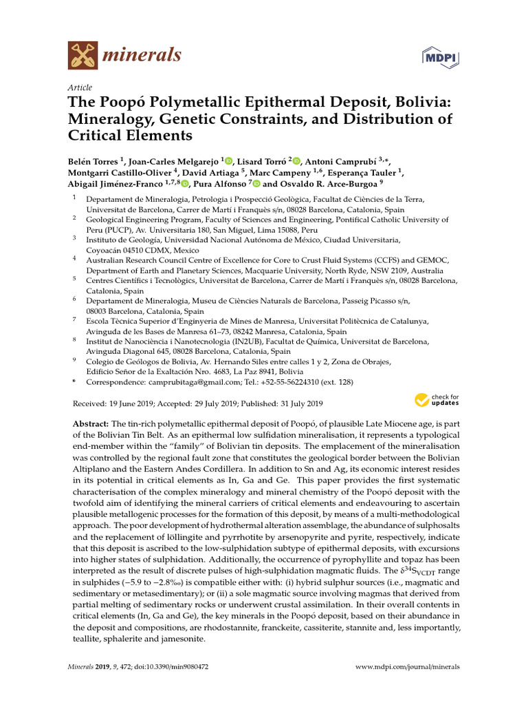 The Poopo Polymetallic Epithermal Deposit - Torres Et Al | PDF ...