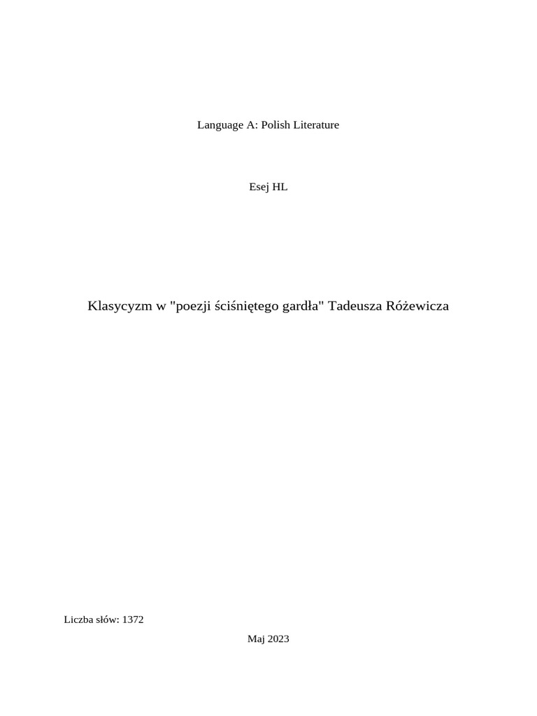 Polish A Literature Essay Final Version 13.01.23 | PDF