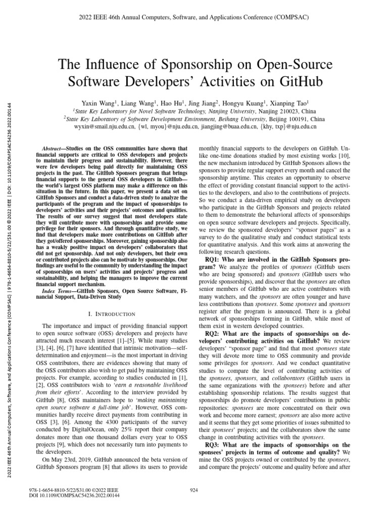 Impact of GitHub Sponsorships on OSS | PDF | Quantitative Research | Computing