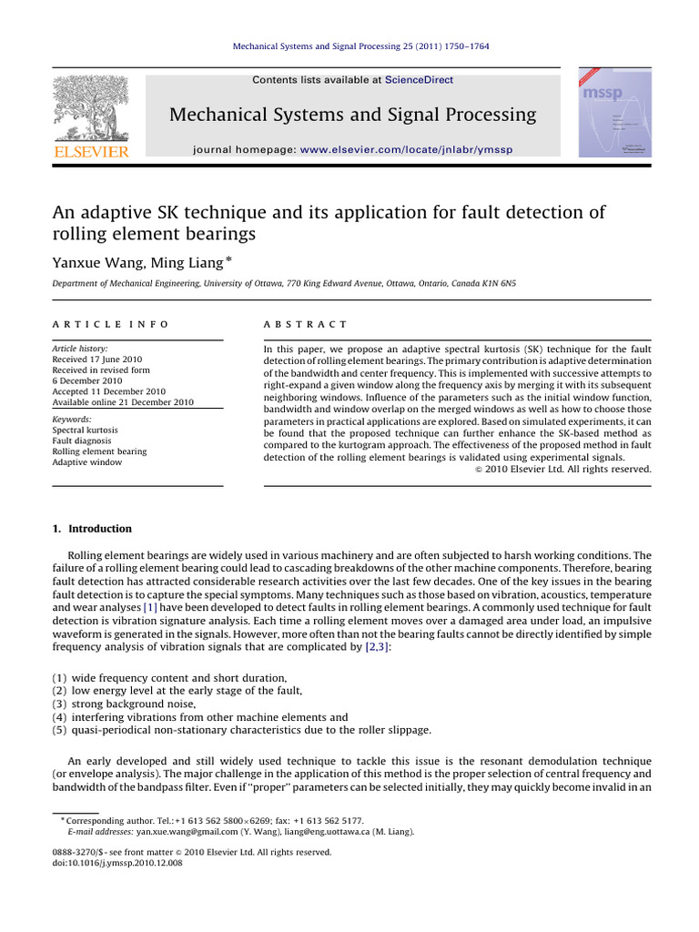 An adaptive SK technique and its application for fault detection | PDF ...