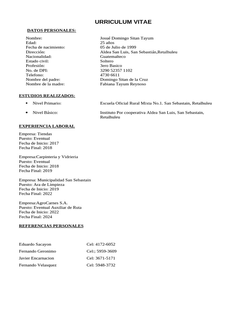 CURRICULUM VITAE J Josué Domingo Sitan Tayum | PDF