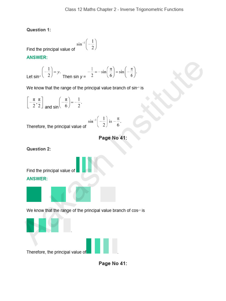 Class-12-Maths-Chapter-2-Inverse-Trigonometric-Functions | PDF | Mathematical Analysis ...