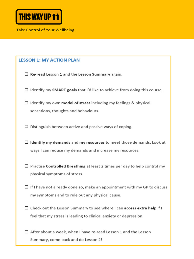 Stress_Lesson 1 Action Plan | PDF