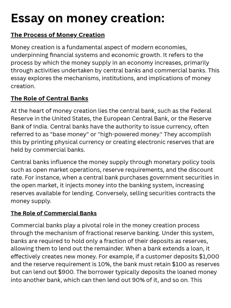 Understanding Money Creation Processes | PDF | Money Creation | Central ...