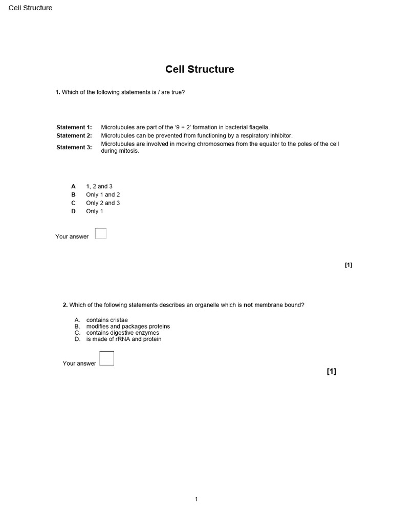 2.1 Cell Structure QP | PDF | Cell (Biology) | Cytoskeleton