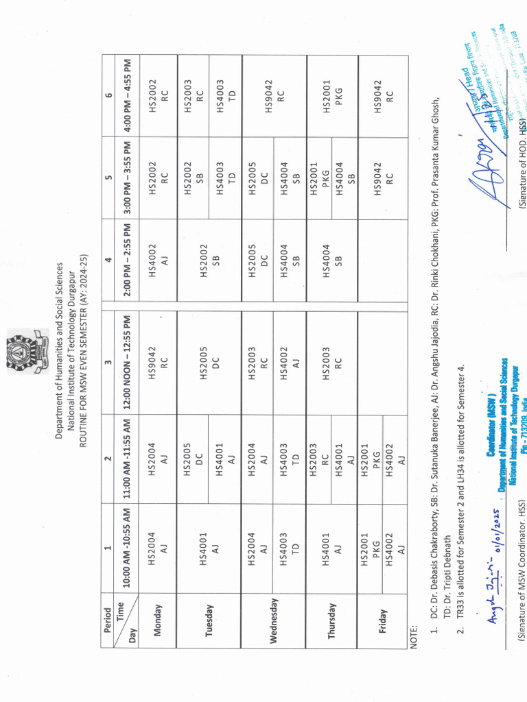 Routine Msw Even Sem Ay 2024-25 | PDF