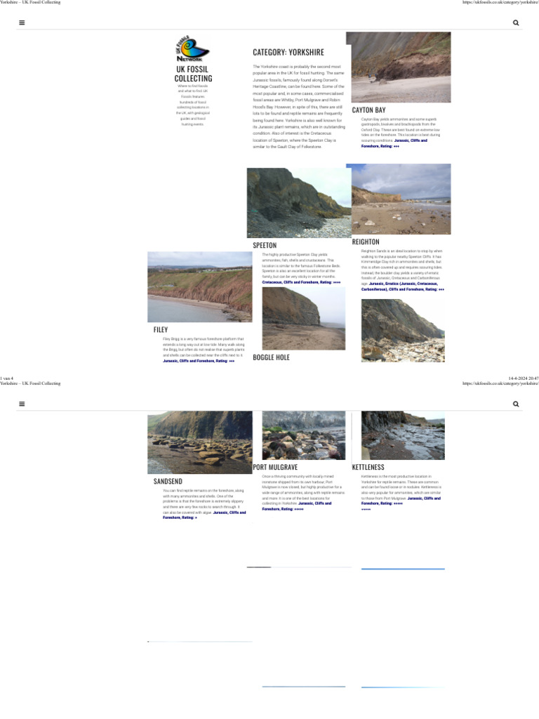 Yorkshire - UK Fossil Collecting (Fossielen Zoeken) | PDF | Geology