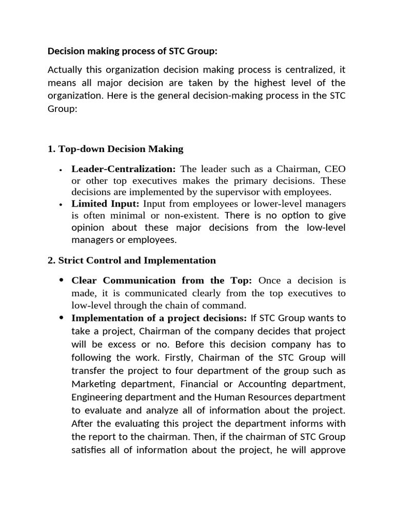 Decision making process of STC Group(1) | PDF | Decision Making ...